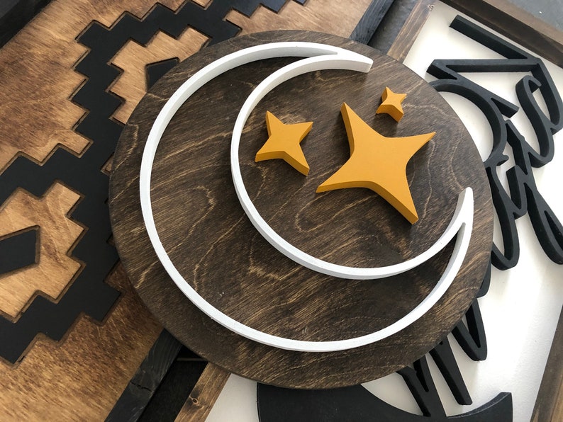 Moon and Star Wood Sign 12 Inch Round Boho Theme Nursery Decor | Etsy