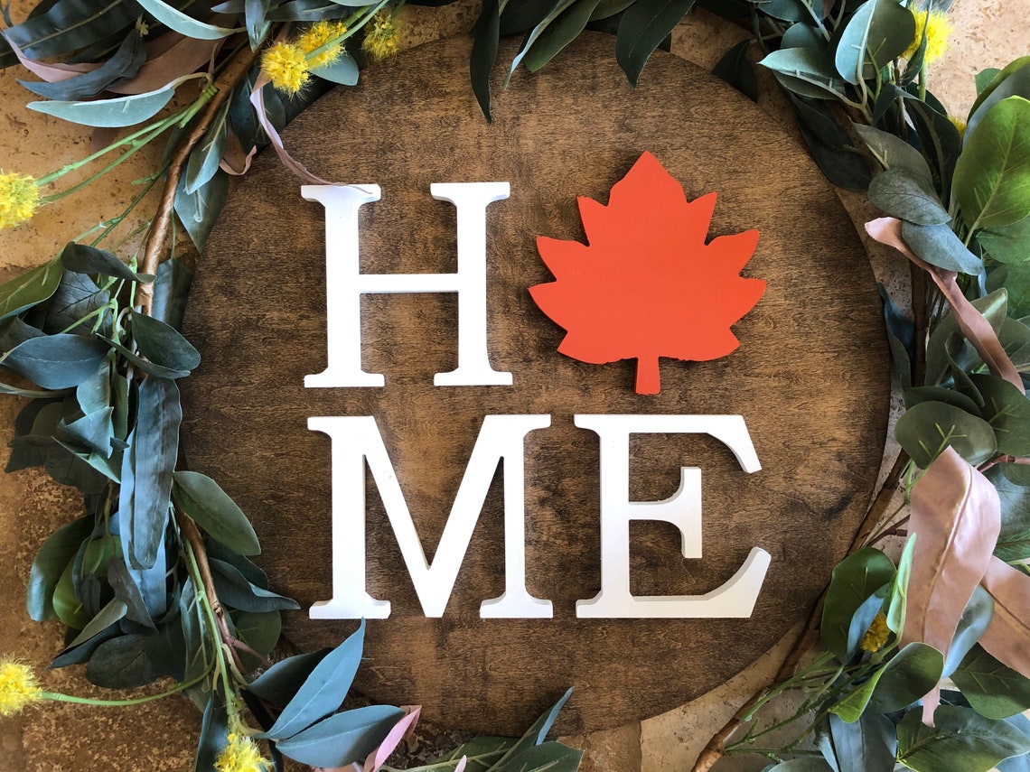 Home Fall Wood Sign Leaf Round Wall Art Thanksgiving Home - Etsy