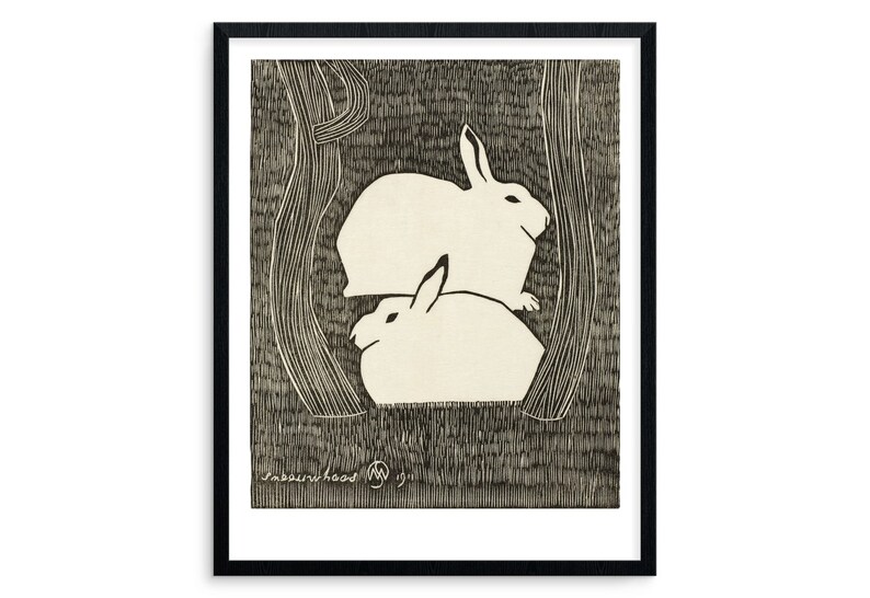 Rabbits Woodcut Print | Nature Prints, Wall Art, Room Decor, Vintage ...