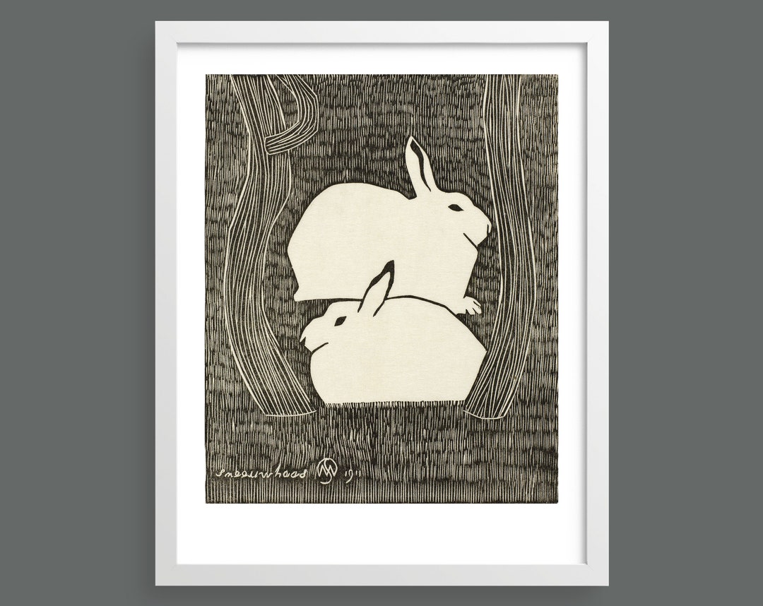 Rabbits Woodcut Print | Nature Prints, Wall Art, Room Decor, Vintage ...