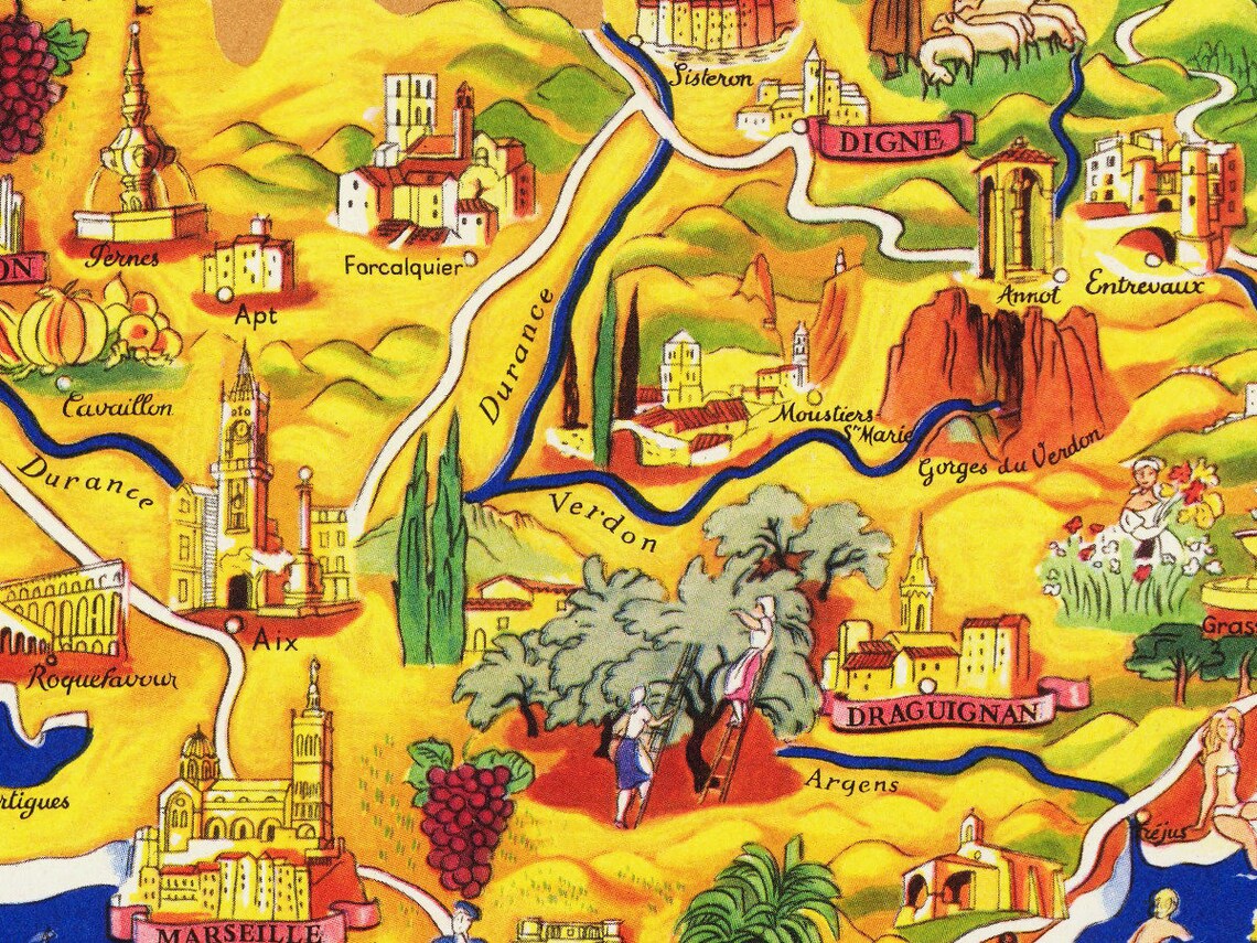 Gascony Illustrated Map by Lucien Boucher Gascogne and Béarn - Etsy