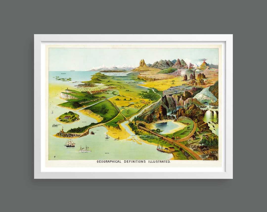 Geographical Chart Print: Vintage Map Art - Illustrated Science Poster ...