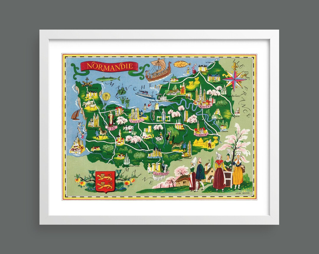 Normandy Map Art Print: Vintage French Provinces Illustration - Etsy