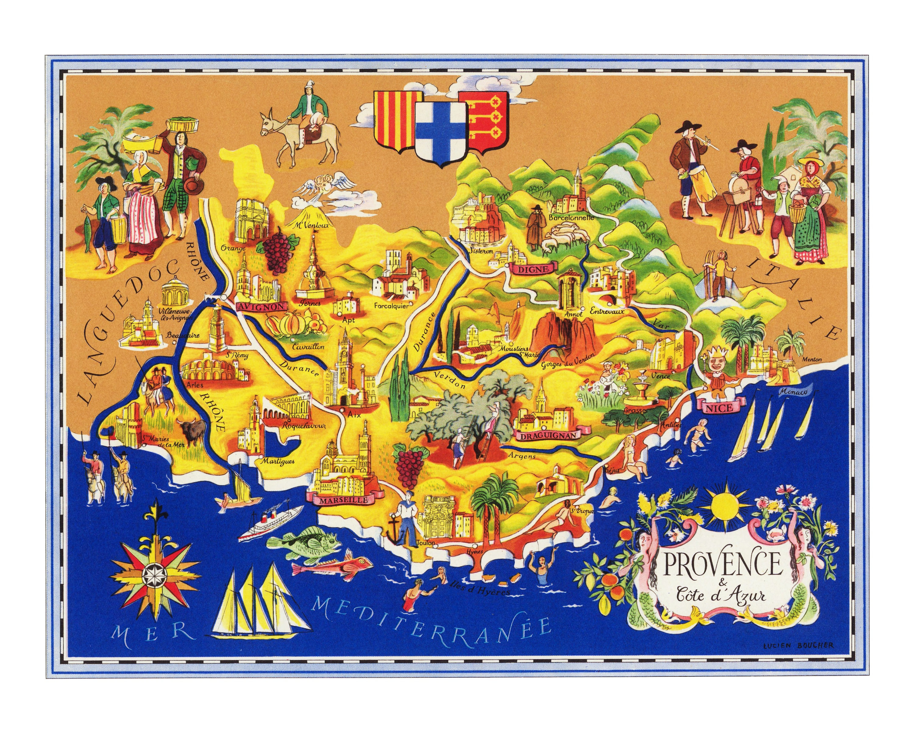 Mapa provenzal de Lucien Boucher / Provenza y Cote d'Azur provincias ...