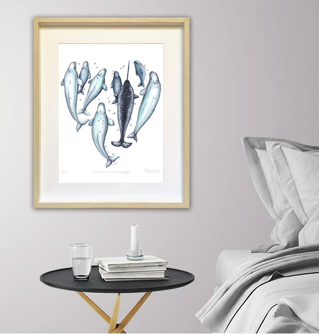 Large Art Print Narwhal in the Heart of Belugas 16 X 12 in Signed ...