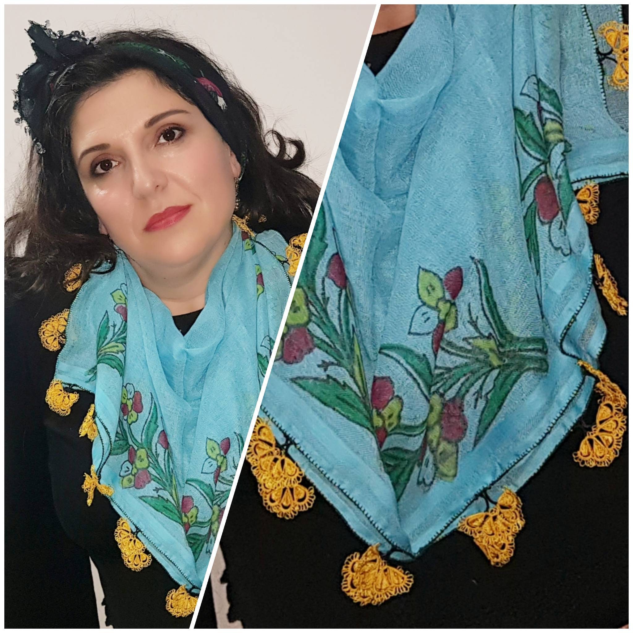 Vintage Handmade Turkish Scarf Blue Scarf Bohemian Head - Etsy