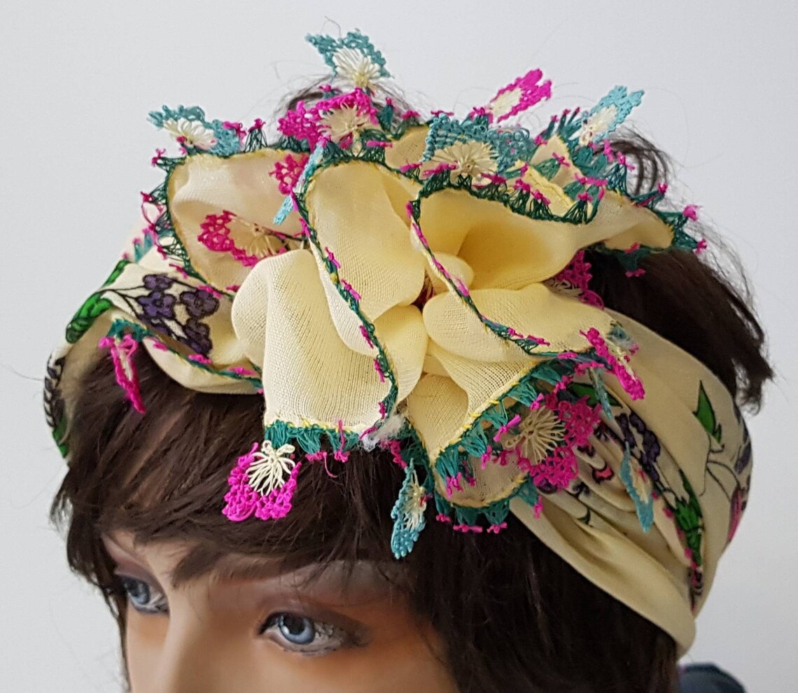 Yellow Cotton Turkish Scarf With Floral Border and Needle Lace - Etsy