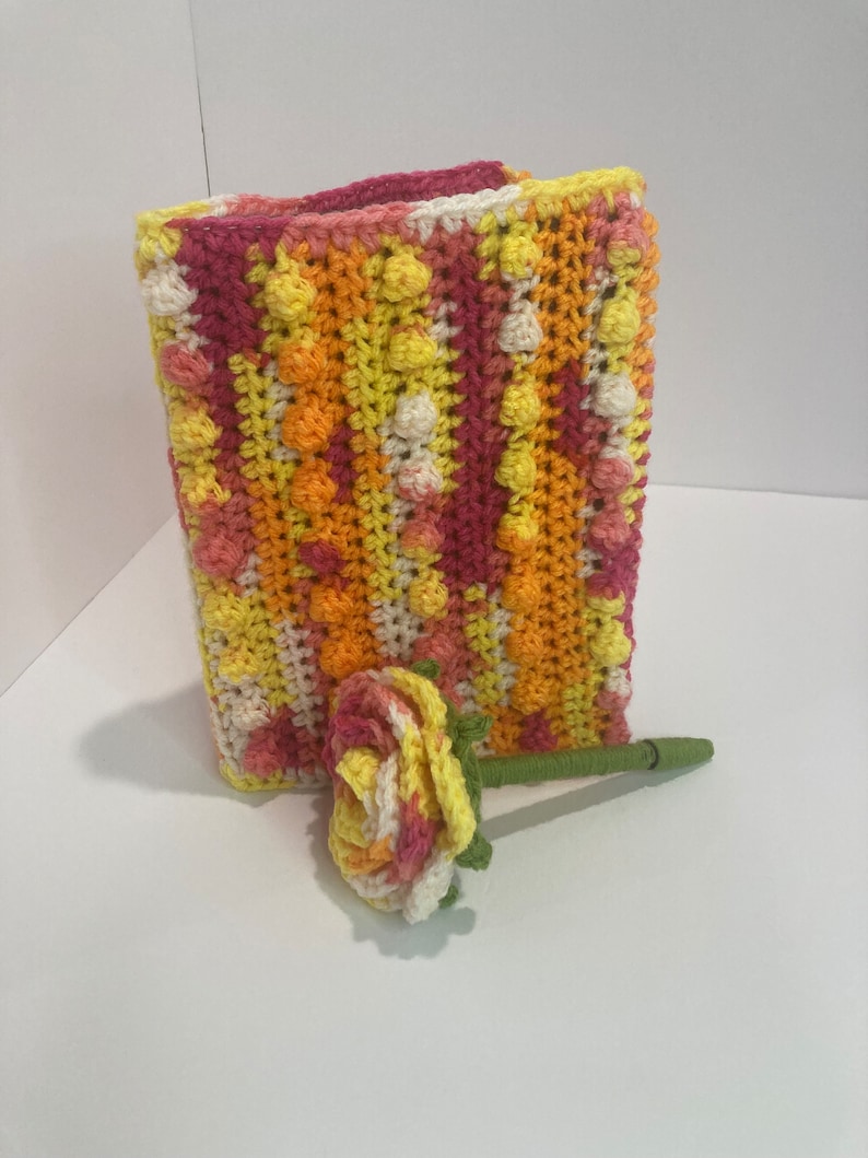 Crochet Journal Cover and Pen. White, Orange, Pink, Yellow - Etsy