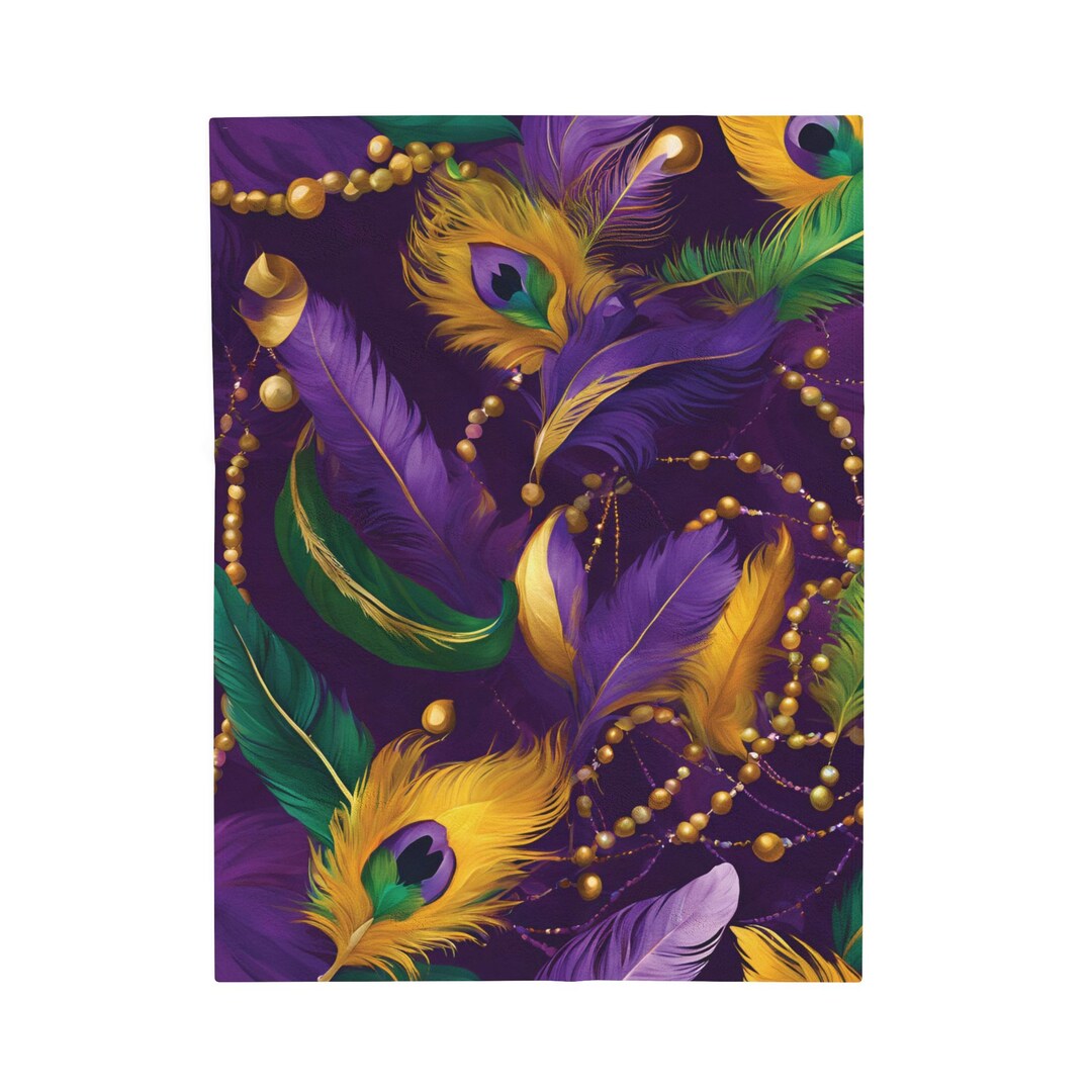 Blanket, Mardi Gras Feathers and Beads, Plush Throw for Home Decor ...