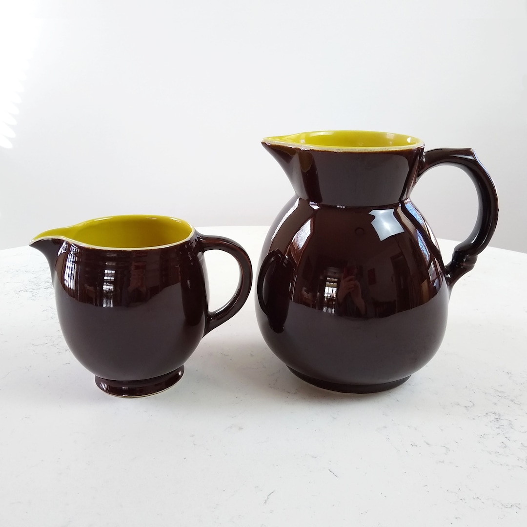 Vintage Hall Pitchers, Set of Two, Dark Brown With Yellow Interior, 8 ...