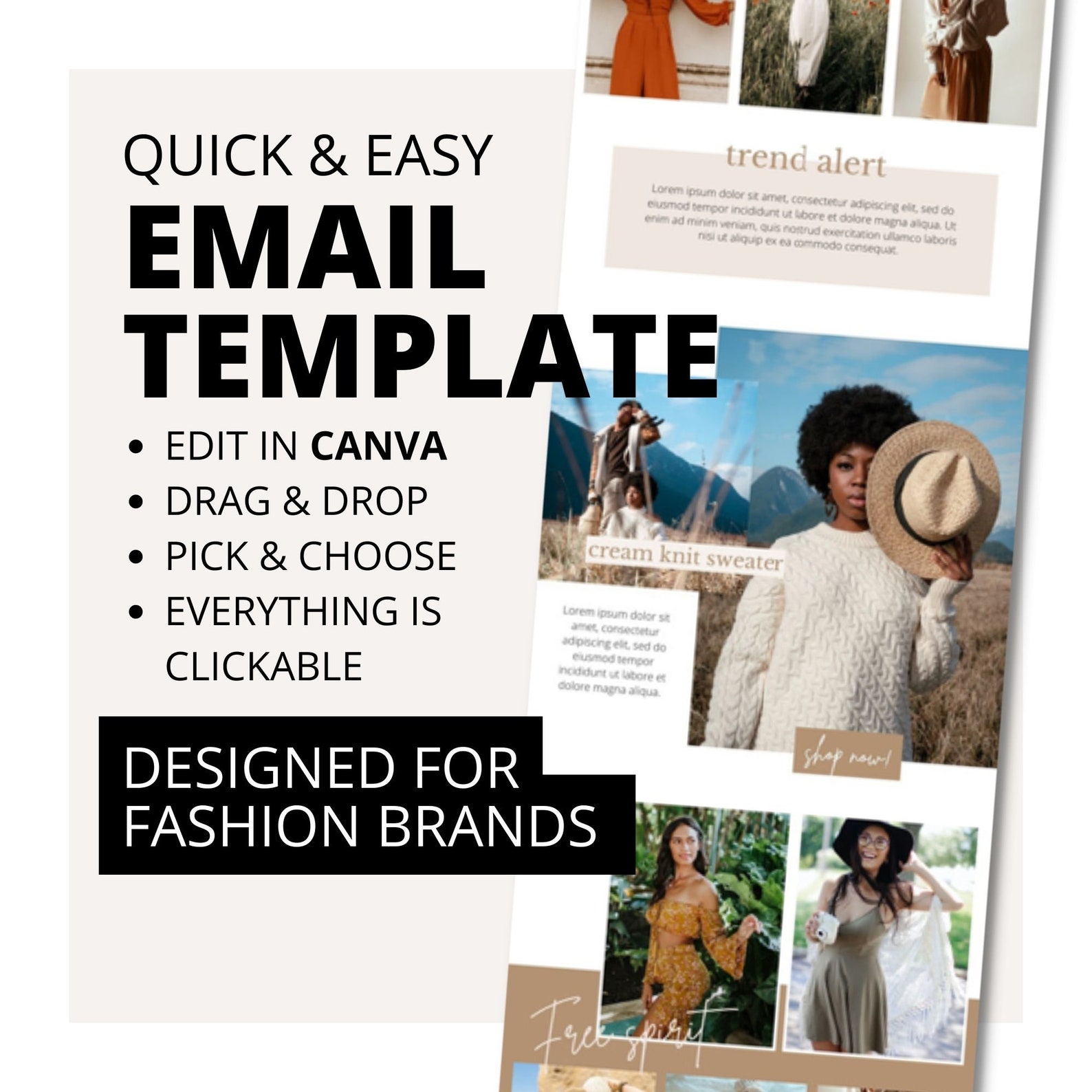 Fashion Email Template, Fully Editable in Canva, Easy to Use, Neutral ...