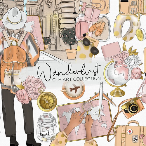 Wanderlust Travel Day Clipart. World Digital Art Digital - Etsy