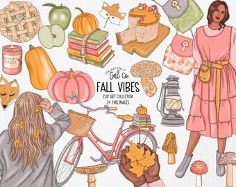 Fall Vibes Autumn Clipart. Pumpkins Mushrooms Leaves - Etsy