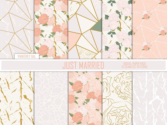 Just Married Digital Paper Wedding Seamless Pattern - Etsy
