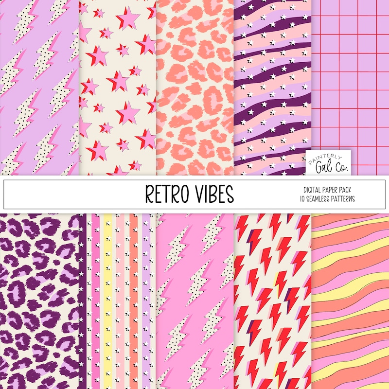 Retro Digital Papers - Etsy