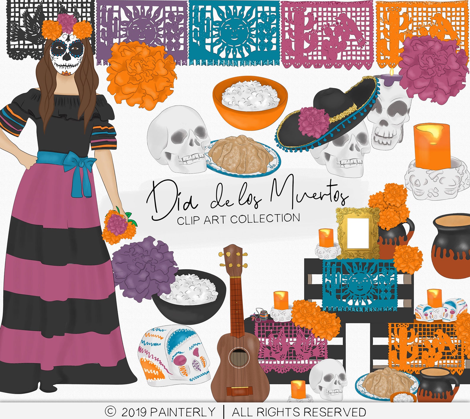 Day of the Dead Clip Art Dia De Los Muertos Halloween | Etsy