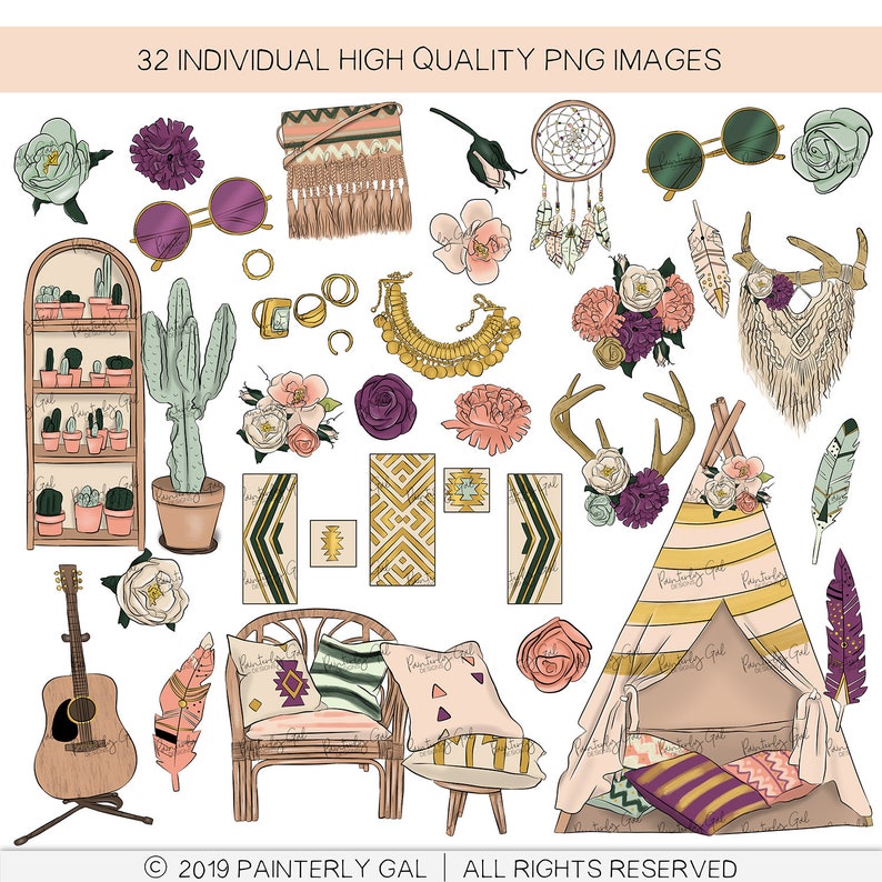 Bohemian Life Clip Art Boho Tribal Digital Art Digital - Etsy