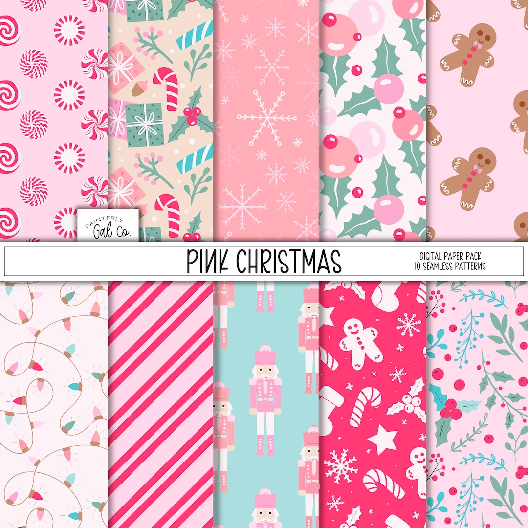 Pink Christmas Digital Papers | Christmas Seamless Patterns ...