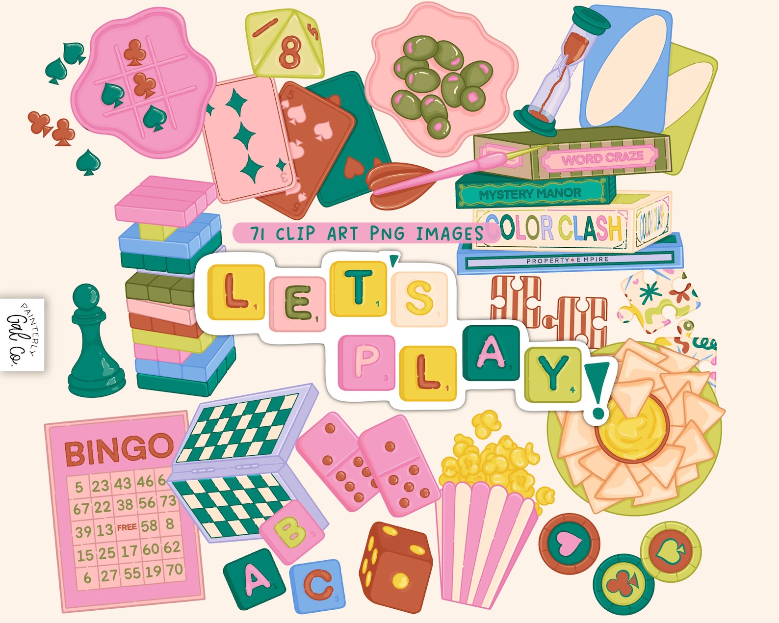 Let’s Play Clip Art Images, Board Game, Game Night Clipart Digital ...