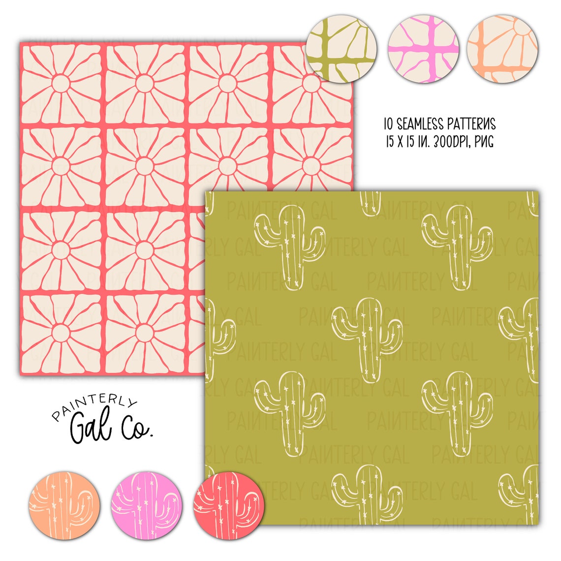 Roadtrip Digital Papers, Seamless Patterns Desert, Cactus, Modern ...