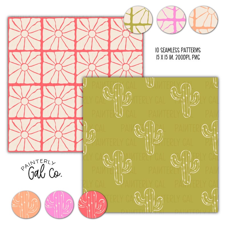Roadtrip Digital Papers, Seamless Patterns Desert, Cactus, Modern ...