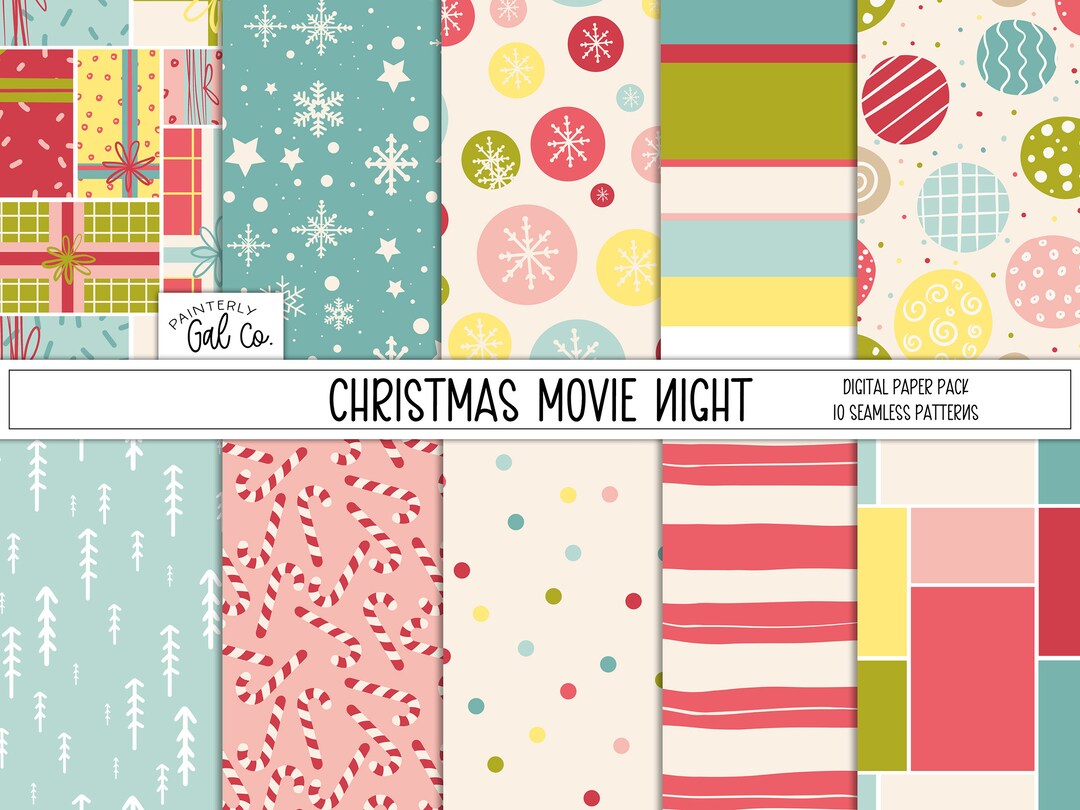 Christmas Movie Night | Christmas, Holiday Digital Papers, Xmas ...