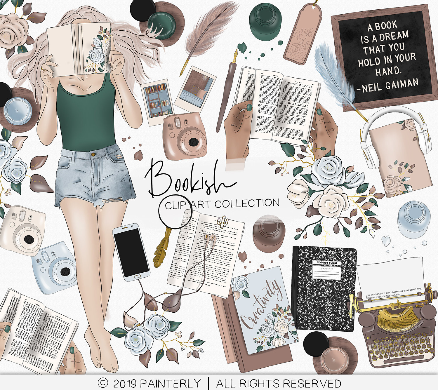 Bookish Clip Art | Digital Art | Digital Scrap Booking Elements ...