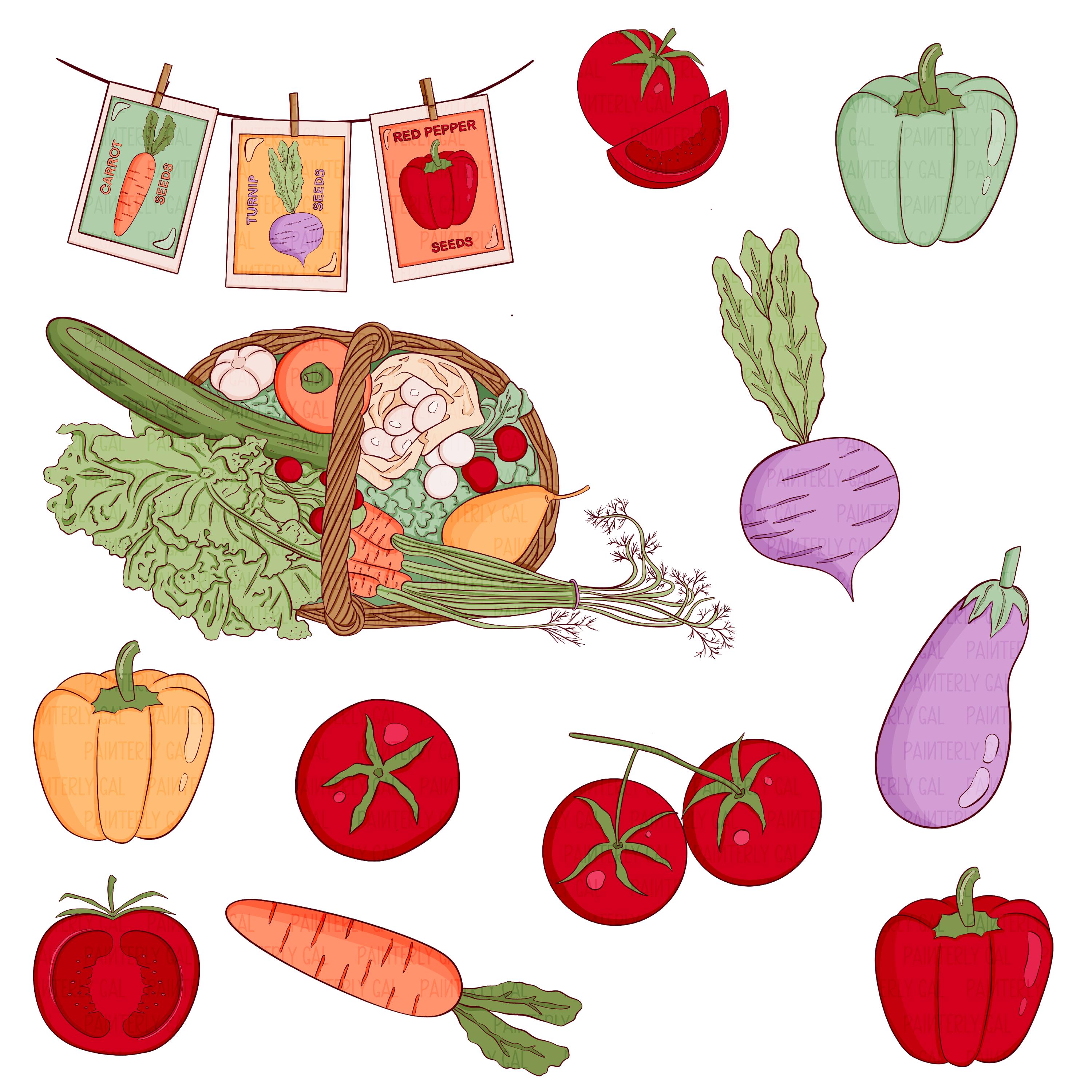 Farmer's Market Clip Art, Spring, Fruits and Vegetables Digital ...