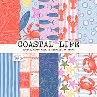Sea Life, Coral Reef, Sea Turtles, Starfish, Jellyfish , Digital Paper ...