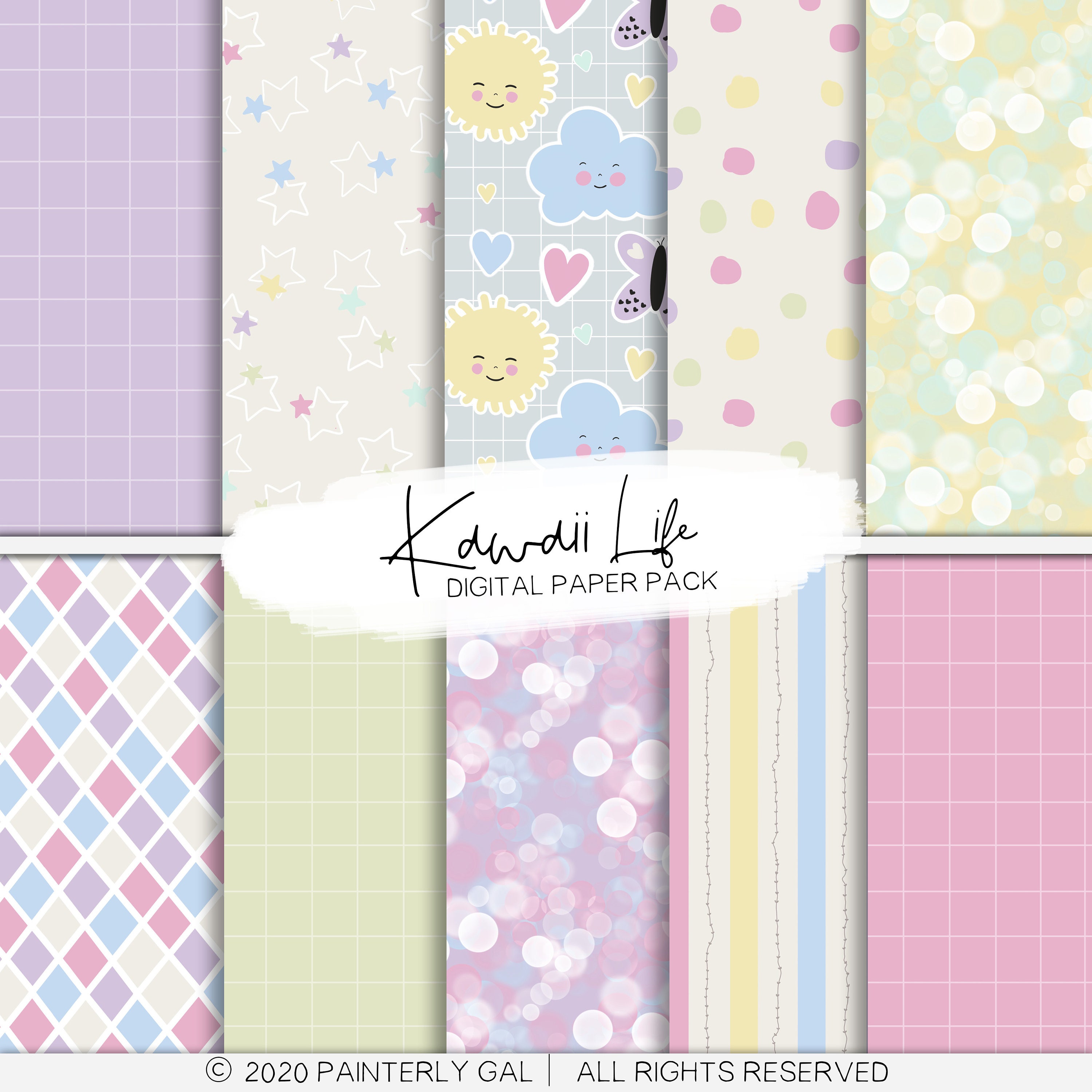 Kawaii Life Digital Papers cute Seamless Patterns background | Etsy