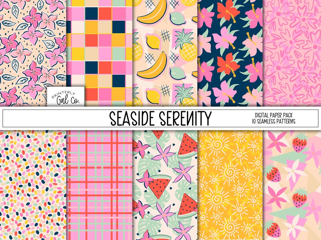 Seaside Serenity Digital Papers | Seamless Patterns | Summer ...
