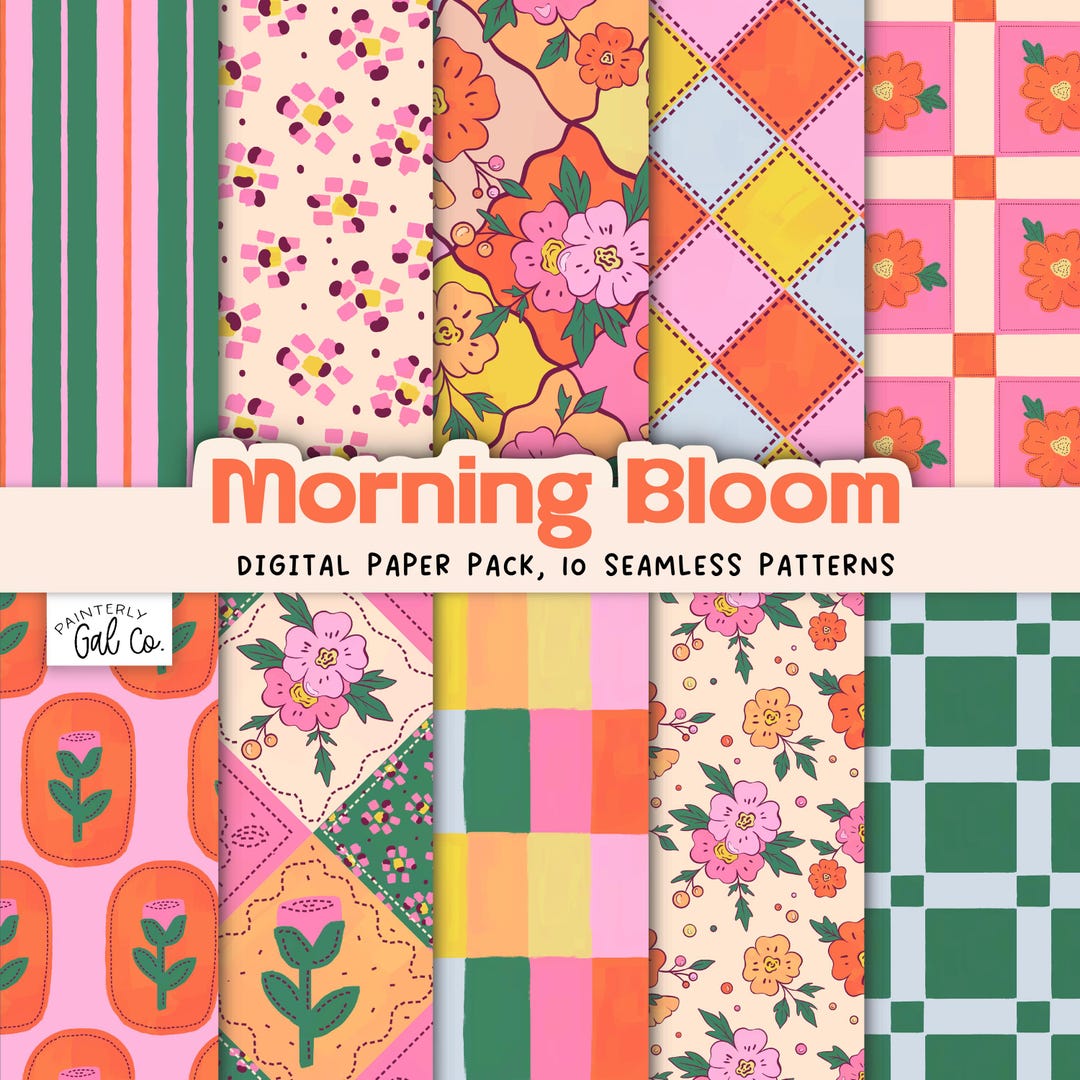 Morning Bloom Digital Paper Pack, Spring, Floral Seamless Patterns - Etsy