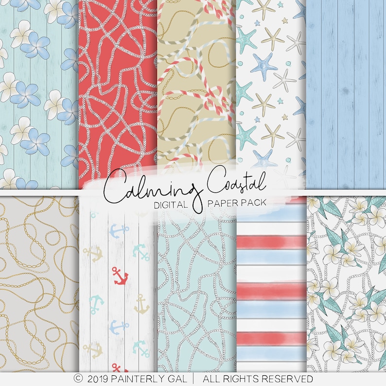 Calming Coastal Digital Papers Nautical Seamless Patterns | Etsy