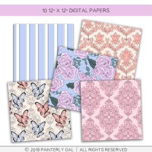 Vintage Romance Digital Papers | Vintage Floral Seamless Patterns ...