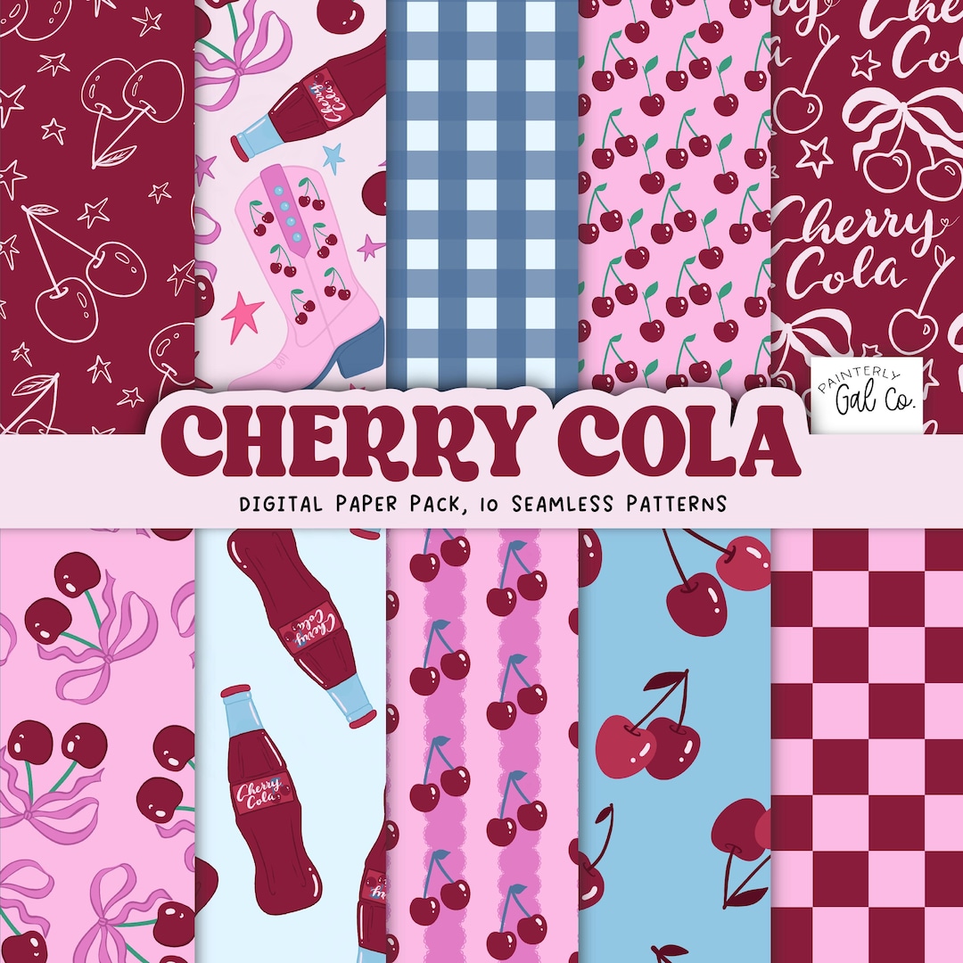 Cherry Cola Digital Papers, Plaid Checker Cherries Seamless Patterns - Etsy