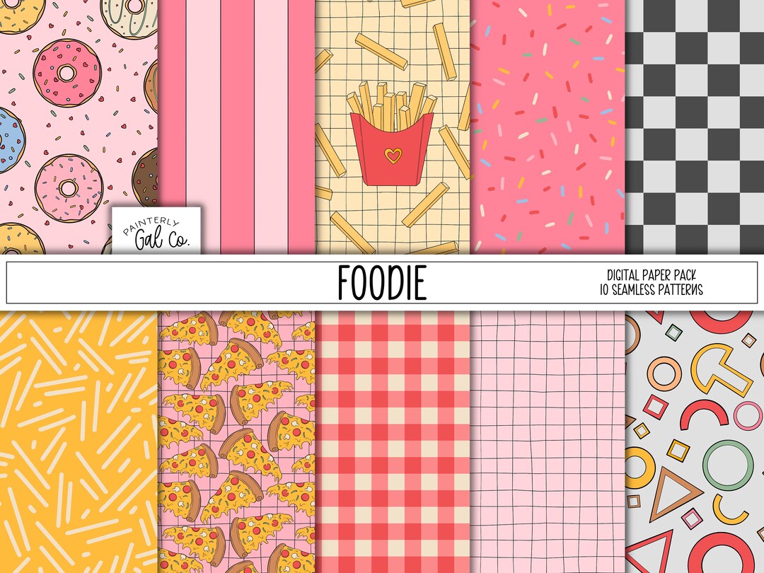 Foodie Digital Papers | Seamless Patterns | Pizza, Donuts, Restaurant ...