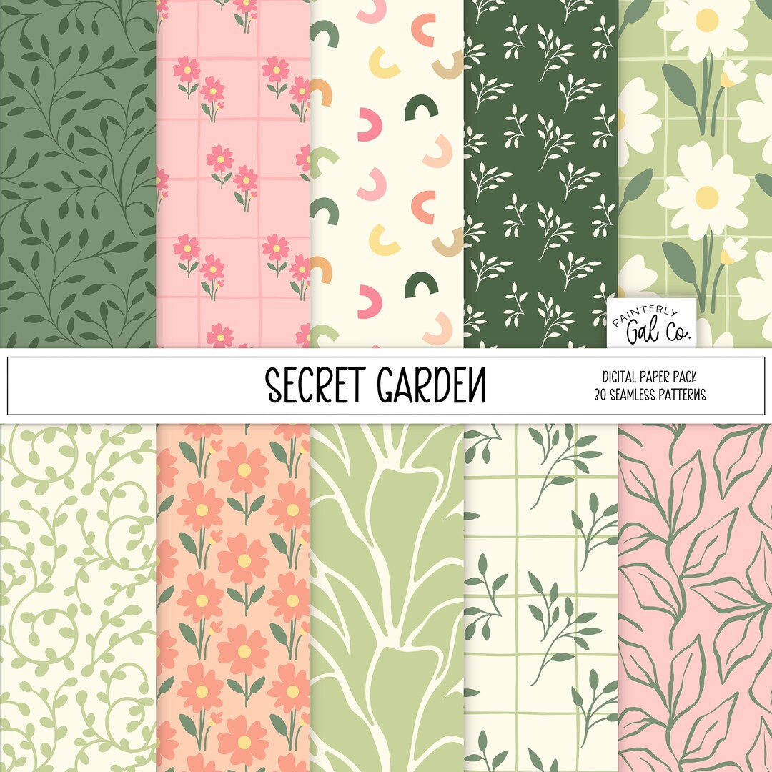 Secret Garden Digital Papers, Spring, Gardening Patterns - Etsy
