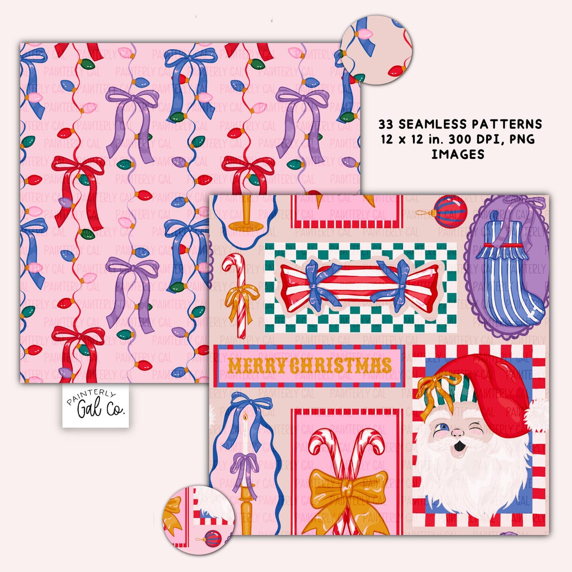 Holiday Cheer Digital Paper, Christmas Patterns, Santa Clause ...