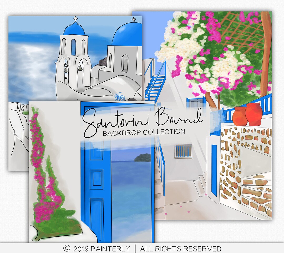 Santorini Bound Backdrops | Digital Paper Pack | Scrapbook Paper ...