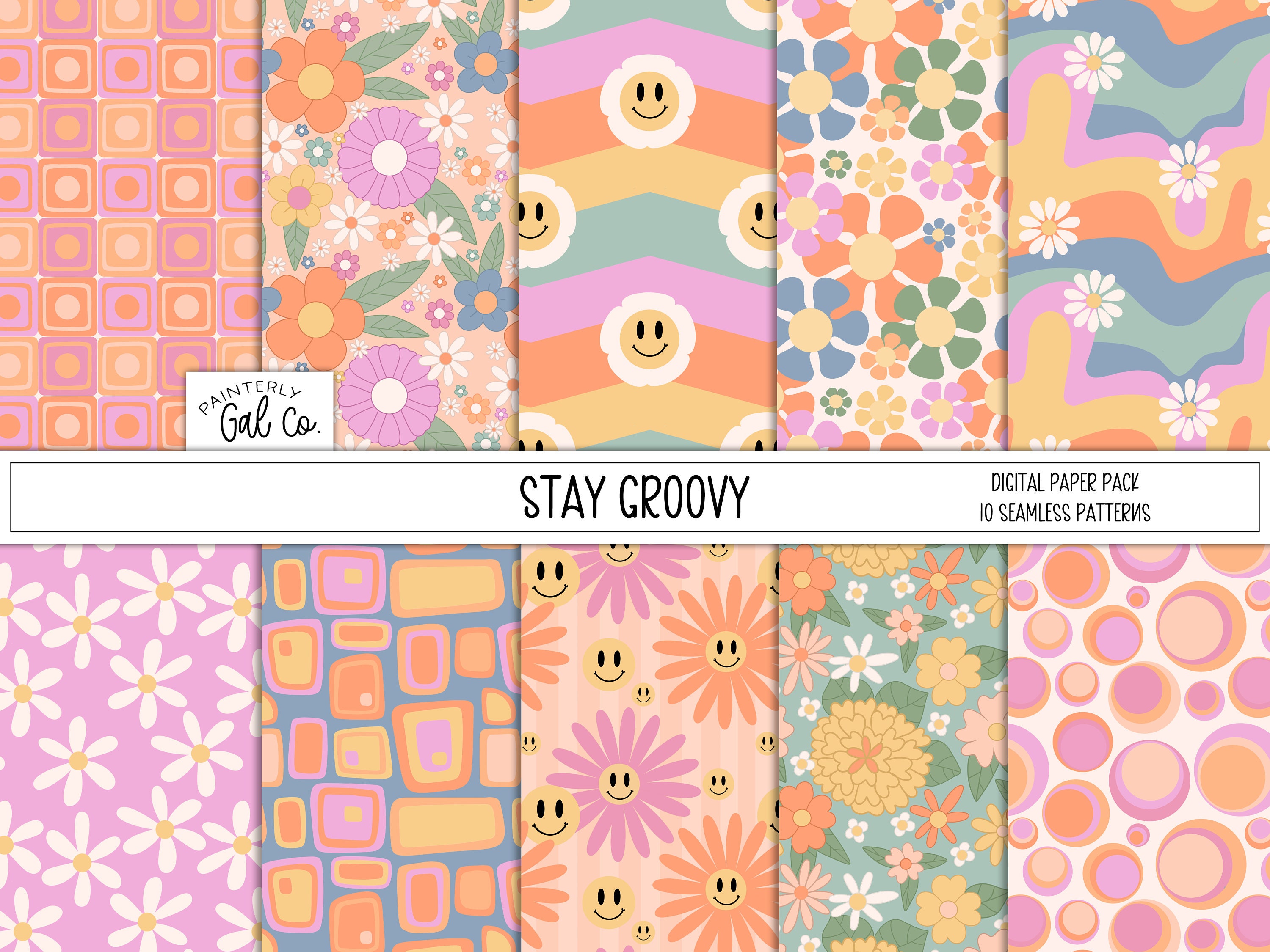 Stay Groovy 60s 70s Retro Seamless Pattern Digital | Etsy