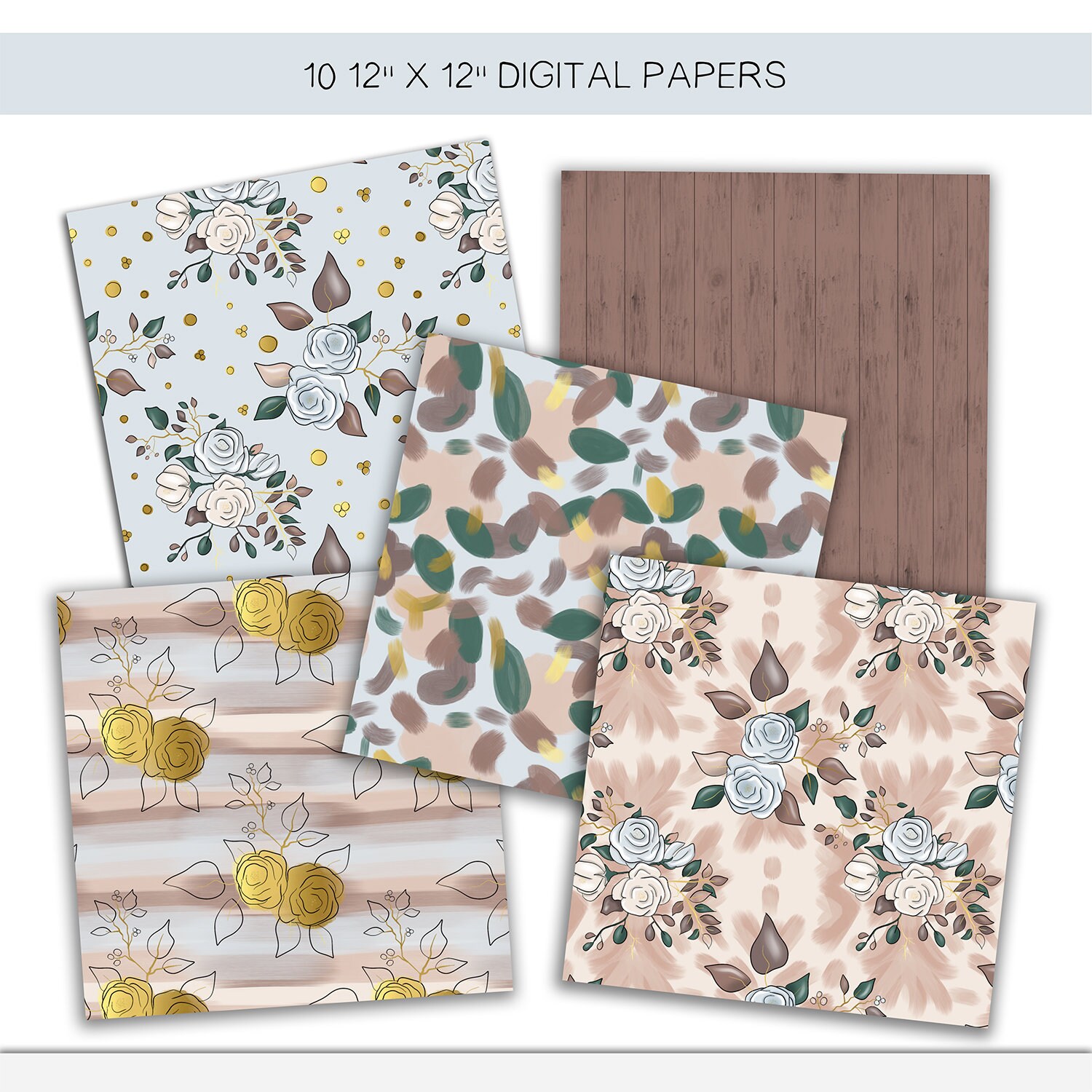 Bookish Digital Papers Rustic Floral Seamless Patterns | Etsy