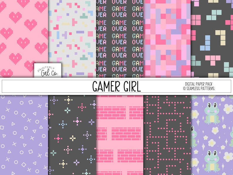 Gamer Girl Digital Papers Gaming Modern Seamless Patterns - Etsy