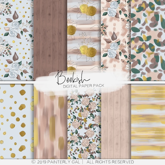 Bookish Digital Papers Rustic Floral Seamless Patterns - Etsy