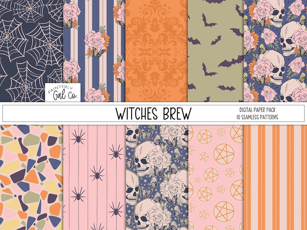 Witches Brew Digital Papers, Halloween, Witch Seamless Patterns - Etsy