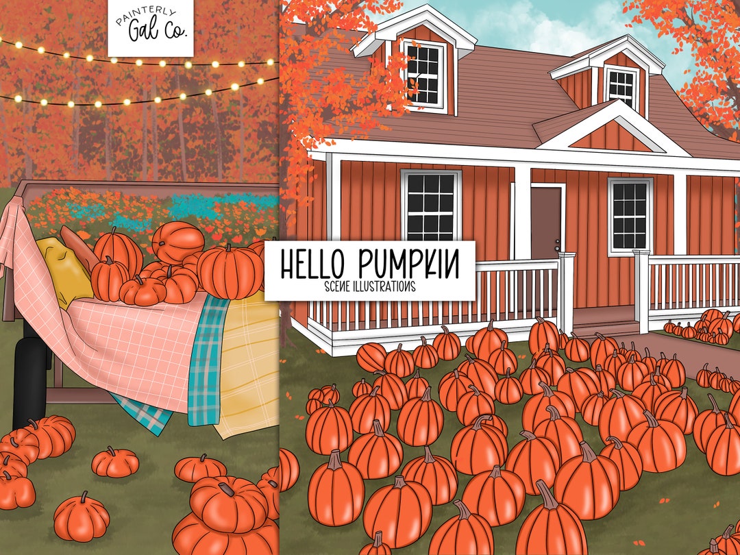 Hello Pumpkin | Fall, Autumn, Pumpkin Scene Illustrations - Etsy