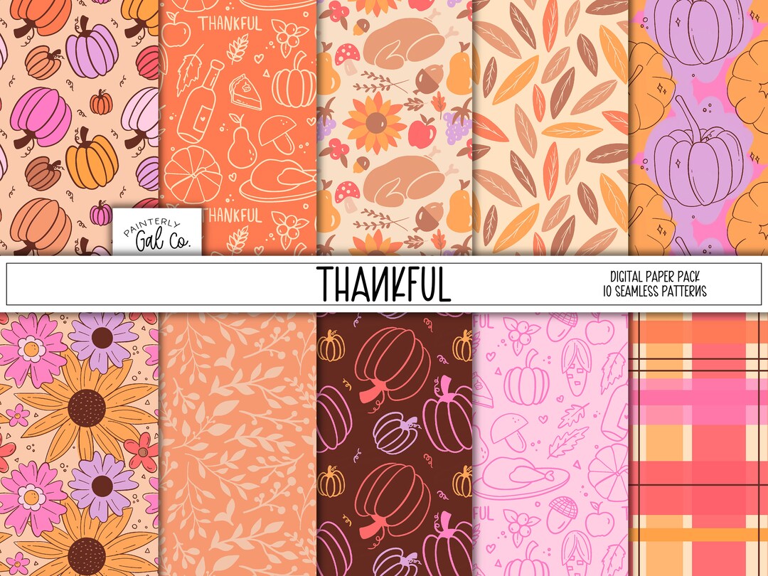 Thankful Digital Papers | Thanksgiving Seamless Patterns | Scrapbooking ...