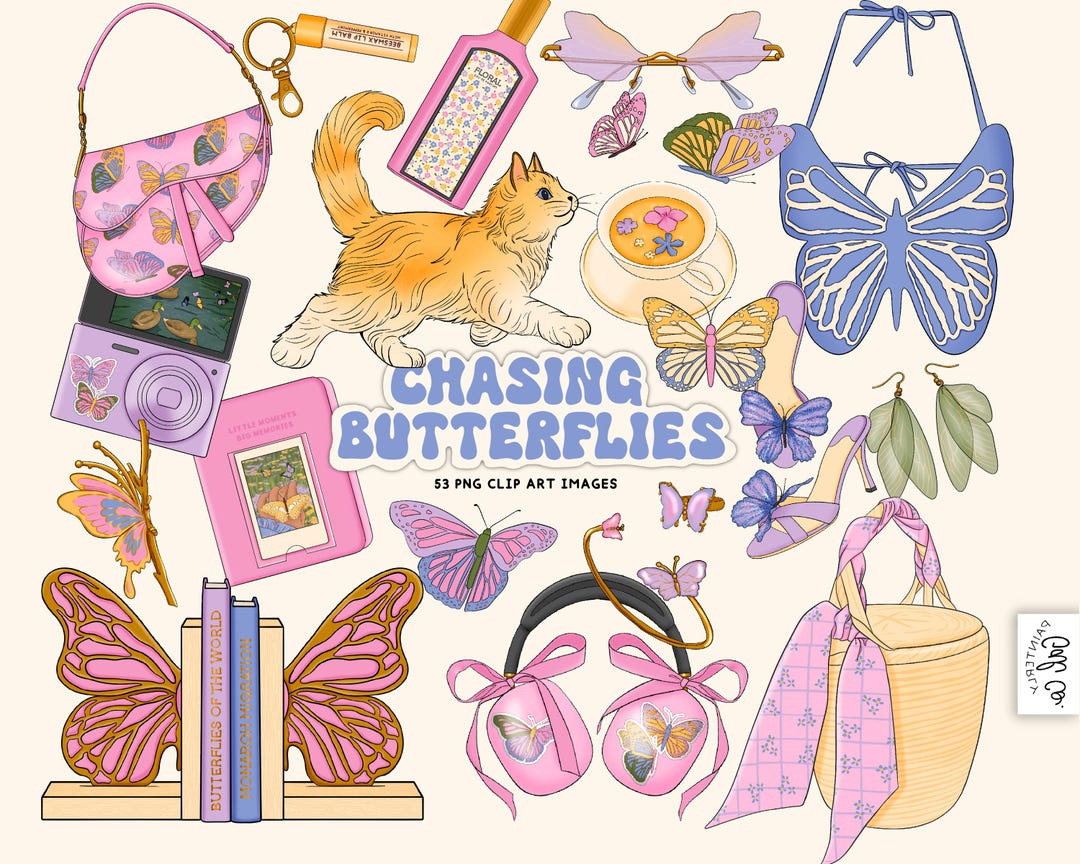 Chasing Butterflies Clip Art Images, Spring Digital Stickers, Floral ...