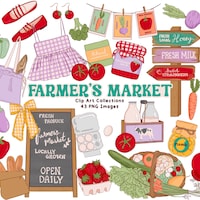 Watercolor Farmers Market Clipart, Rustic Floral Illustrations, Fresh ...