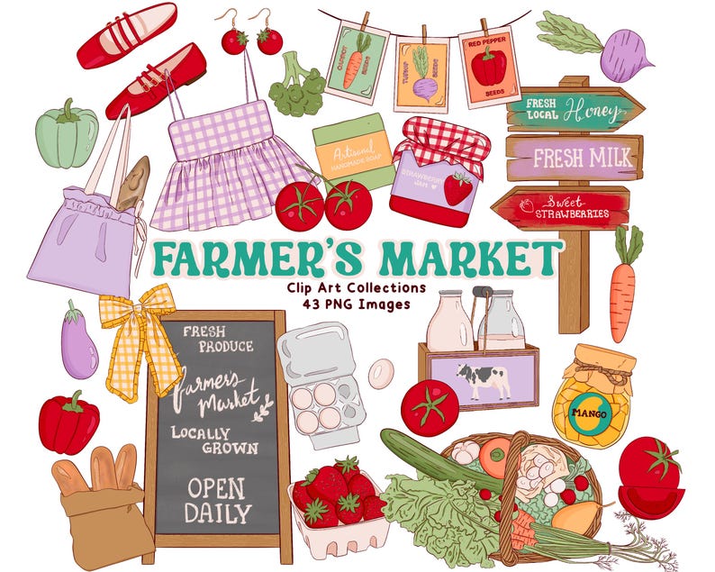 Farmer's Market Clip Art, Spring, Fruits and Vegetables Digital ...