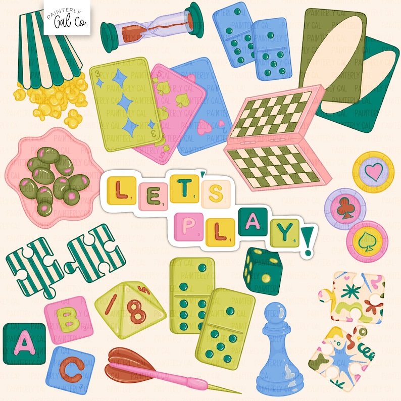Let’s Play Clip Art Images, Board Game, Game Night Clipart Digital ...